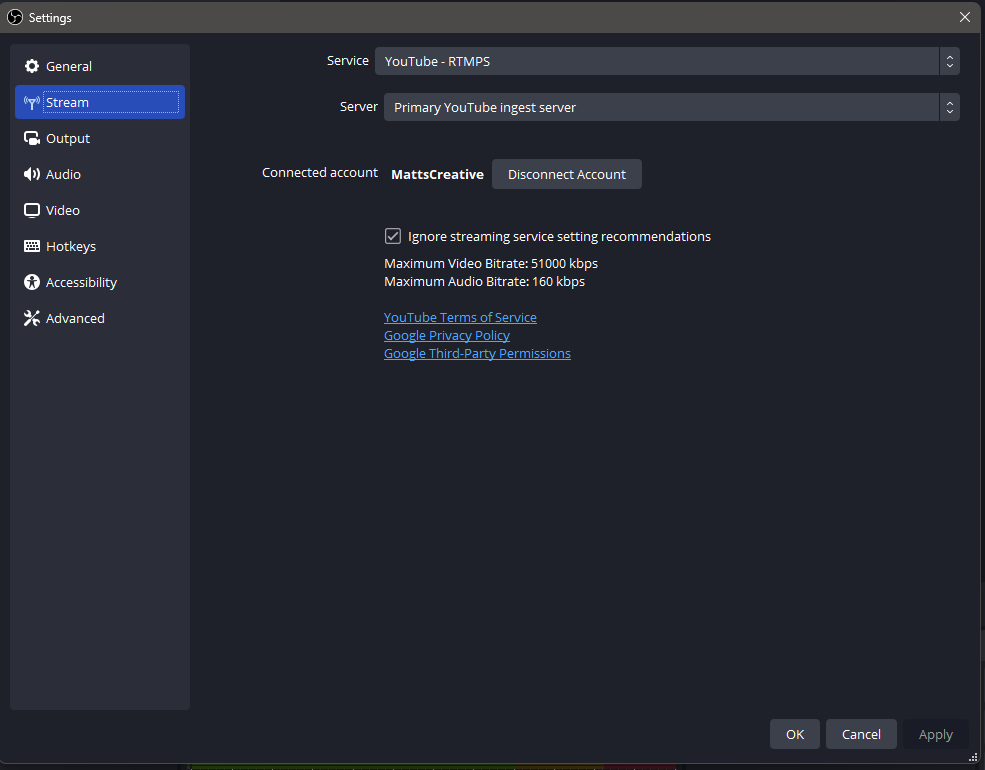 Only OBS won't let me Stream to youtube · Issue #9786 · obsproject/obs-studio · GitHub