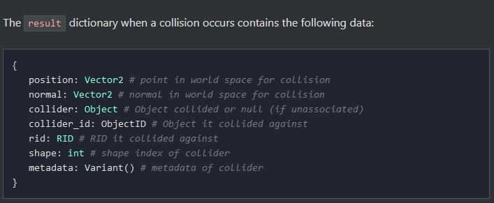 Ray-casting docs: incorrect dictionary key · Issue #5393 · godotengine/godot-docs · GitHub