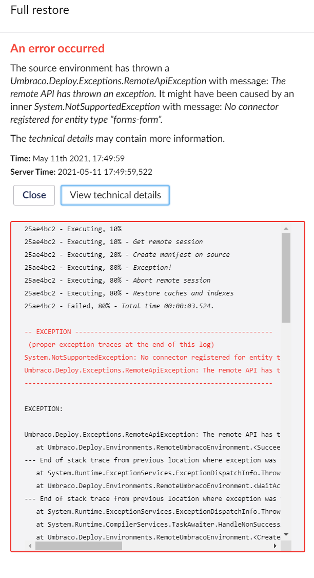 Uninstalling Forms on Cloud results in an error: `No connector registered for entity type "form ...