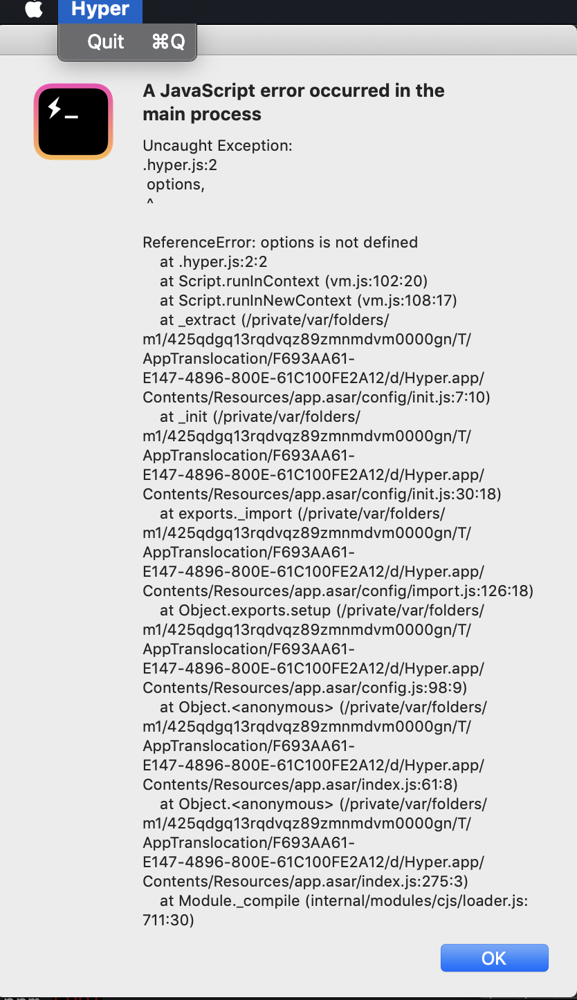 Reopening hyper after installation throws an error · Issue #3565 · vercel/hyper · GitHub