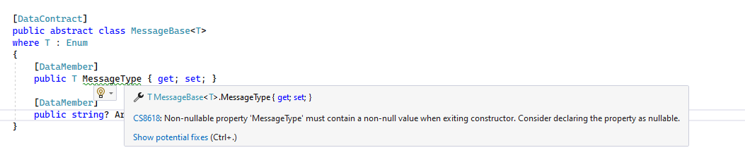 Incorrect Cs8618 Warning For Generic Property With Enum Constraint