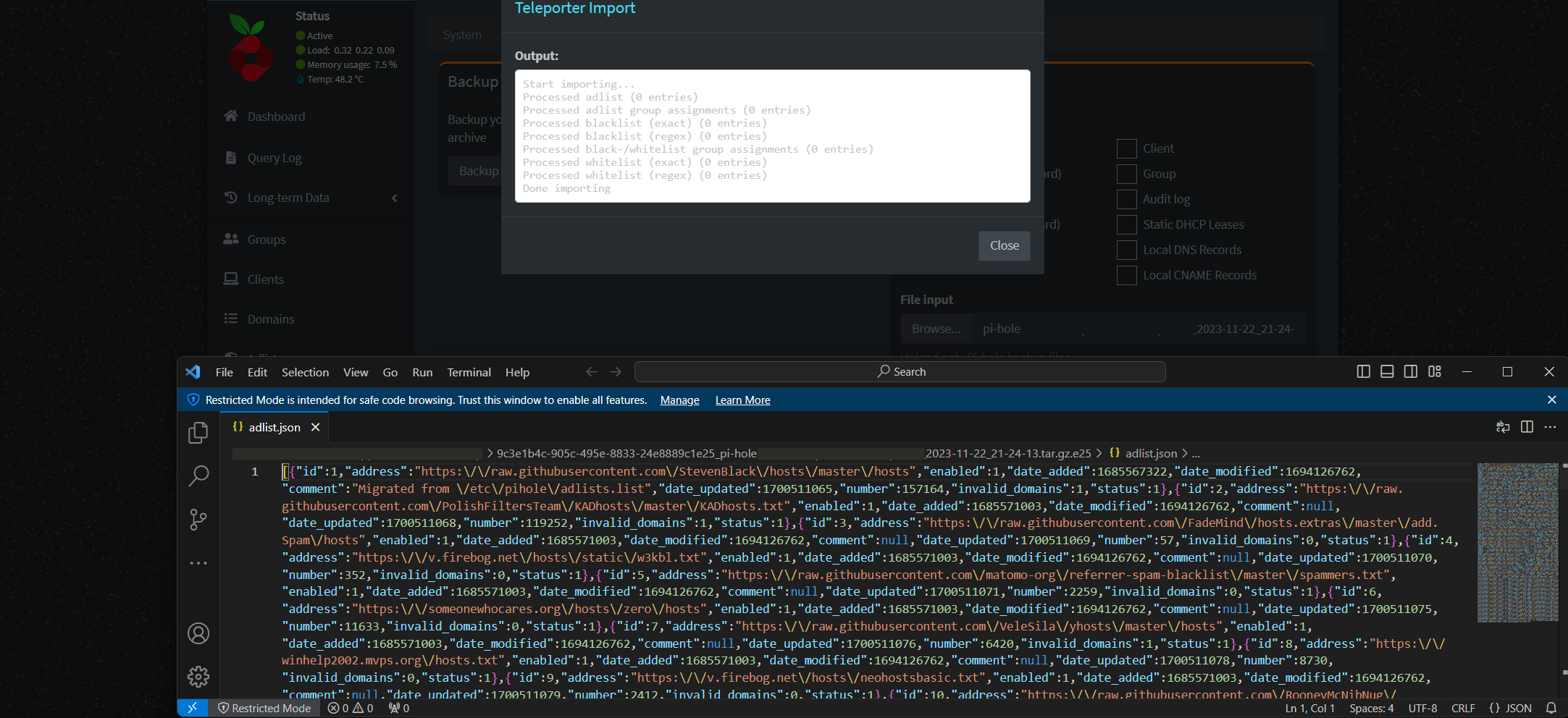 Debian 12 - Pi Hole - I can't restore the backups .tar.gz · Issue #5496 · pi-hole/pi-hole · GitHub