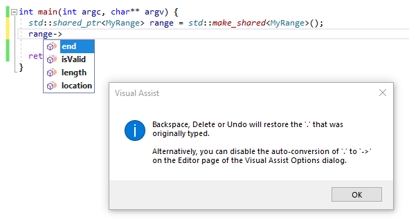c++ auto convert Dot to -> when dealing with std smart pointer types · Issue #6441 · microsoft ...