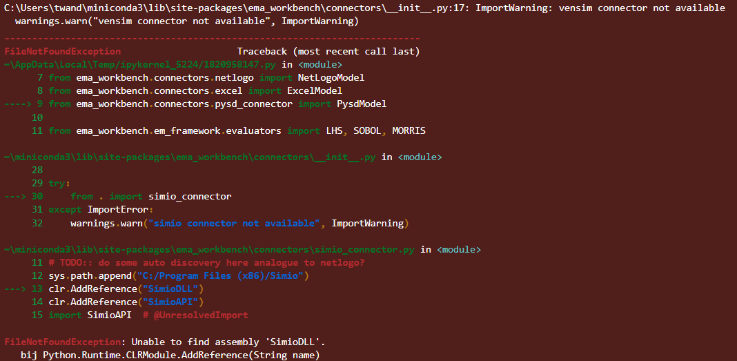 SimioDLL File Not Found - while importing connectors · Issue #115 · quaquel/EMAworkbench · GitHub