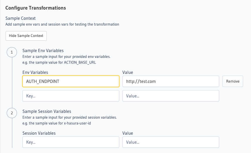 "Error during validation:" when defining action request transform using env var for "Webhook ...