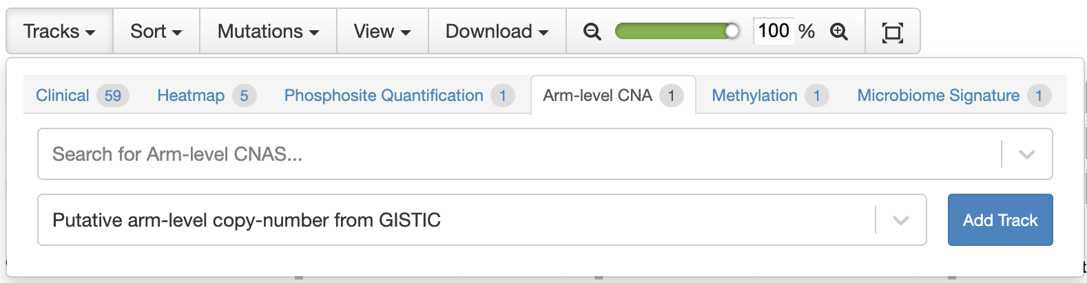 tweak oncoprint "add track" UI for OncoPrint · Issue #10057 · cBioPortal/cbioportal · GitHub