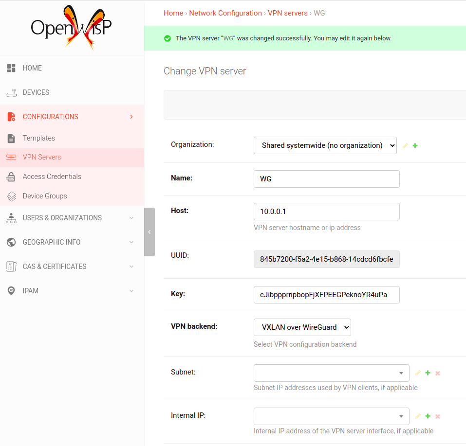 [bug] Wireguard Vpn Server Can Be Created Without Subnet · Issue 544 · Openwisp Openwisp