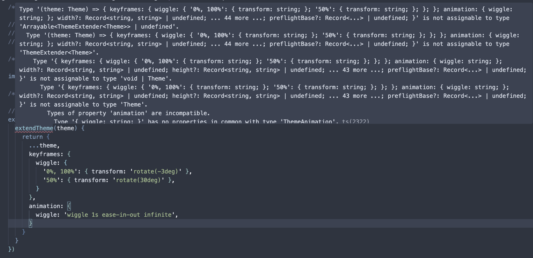Object literal may only specify known properties, and 'extend' does not ...