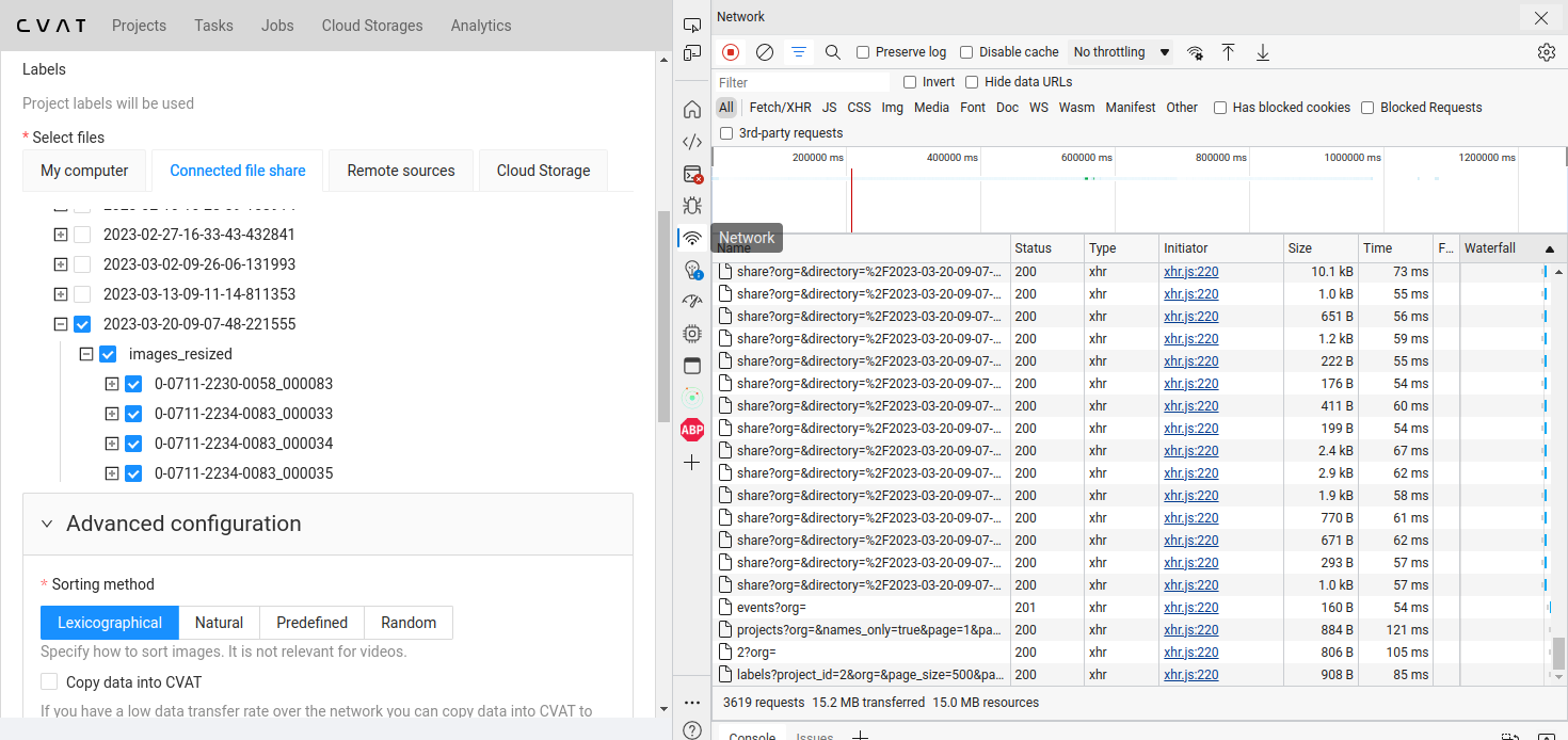 Task creation impossible in WebUI when local share contains a big hierarchy of folders with ...
