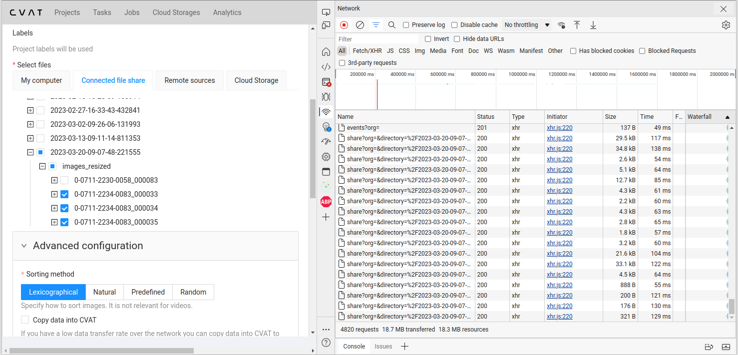 Task creation impossible in WebUI when local share contains a big hierarchy of folders with ...