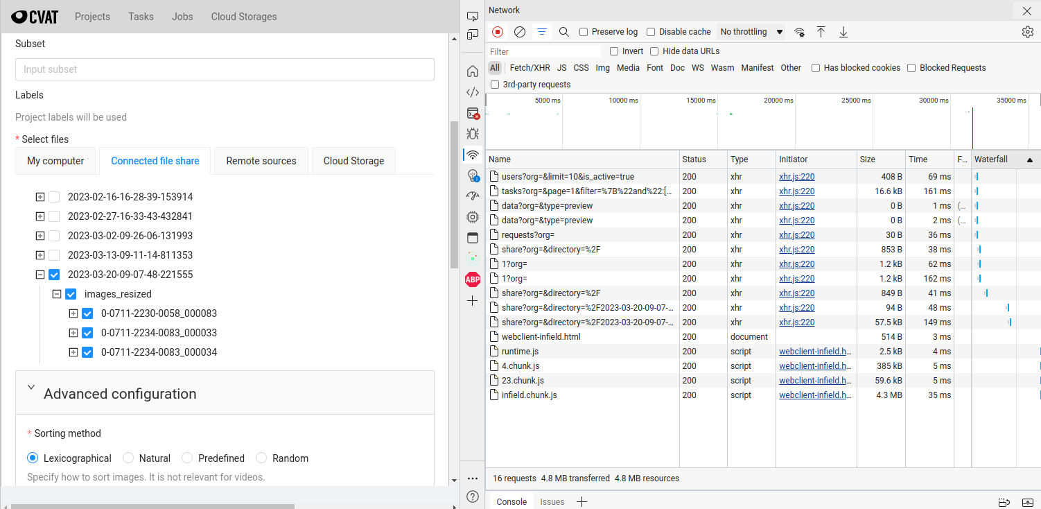 Task creation impossible in WebUI when local share contains a big hierarchy of folders with ...