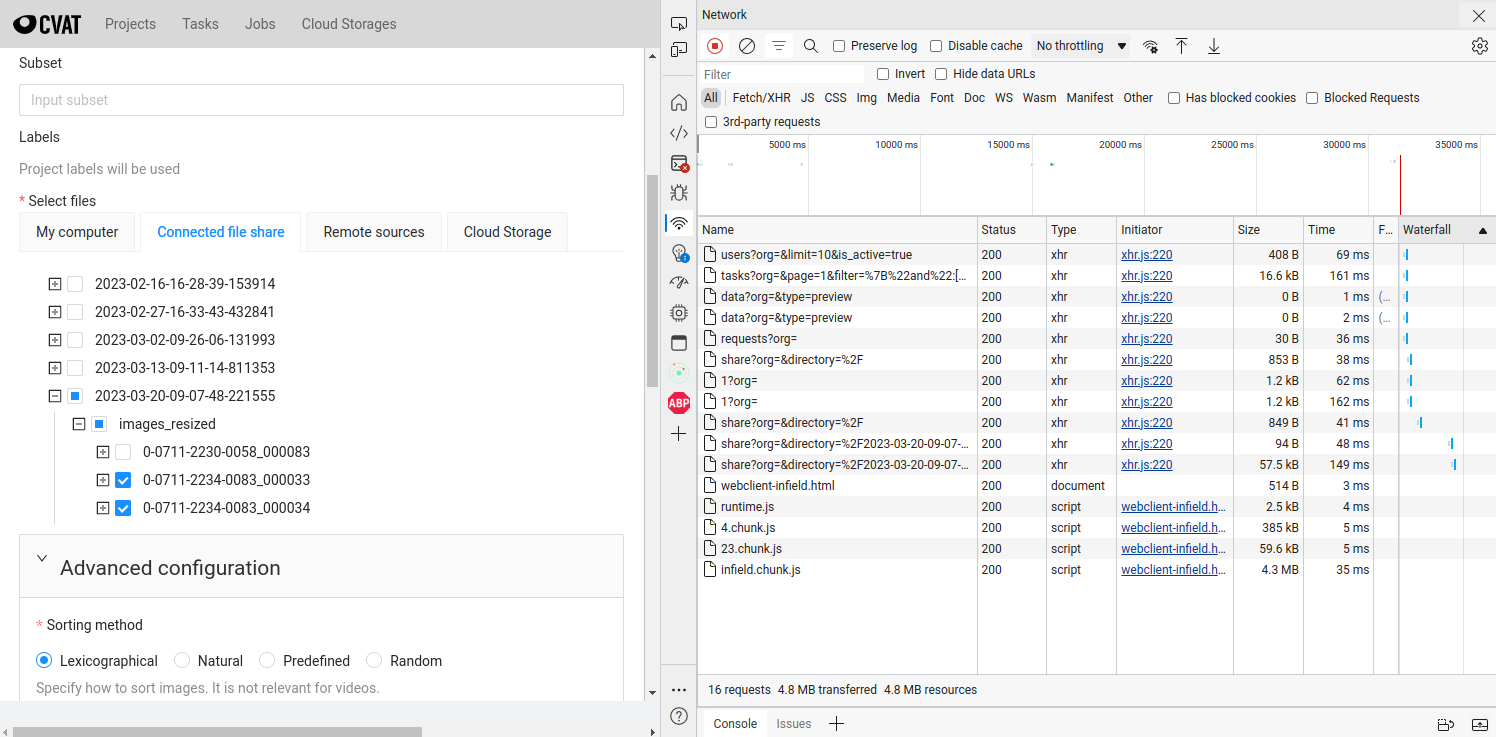 Task creation impossible in WebUI when local share contains a big hierarchy of folders with ...