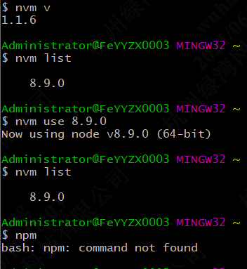 nvm list not show "Currently using..." info and "npm: command not found ...