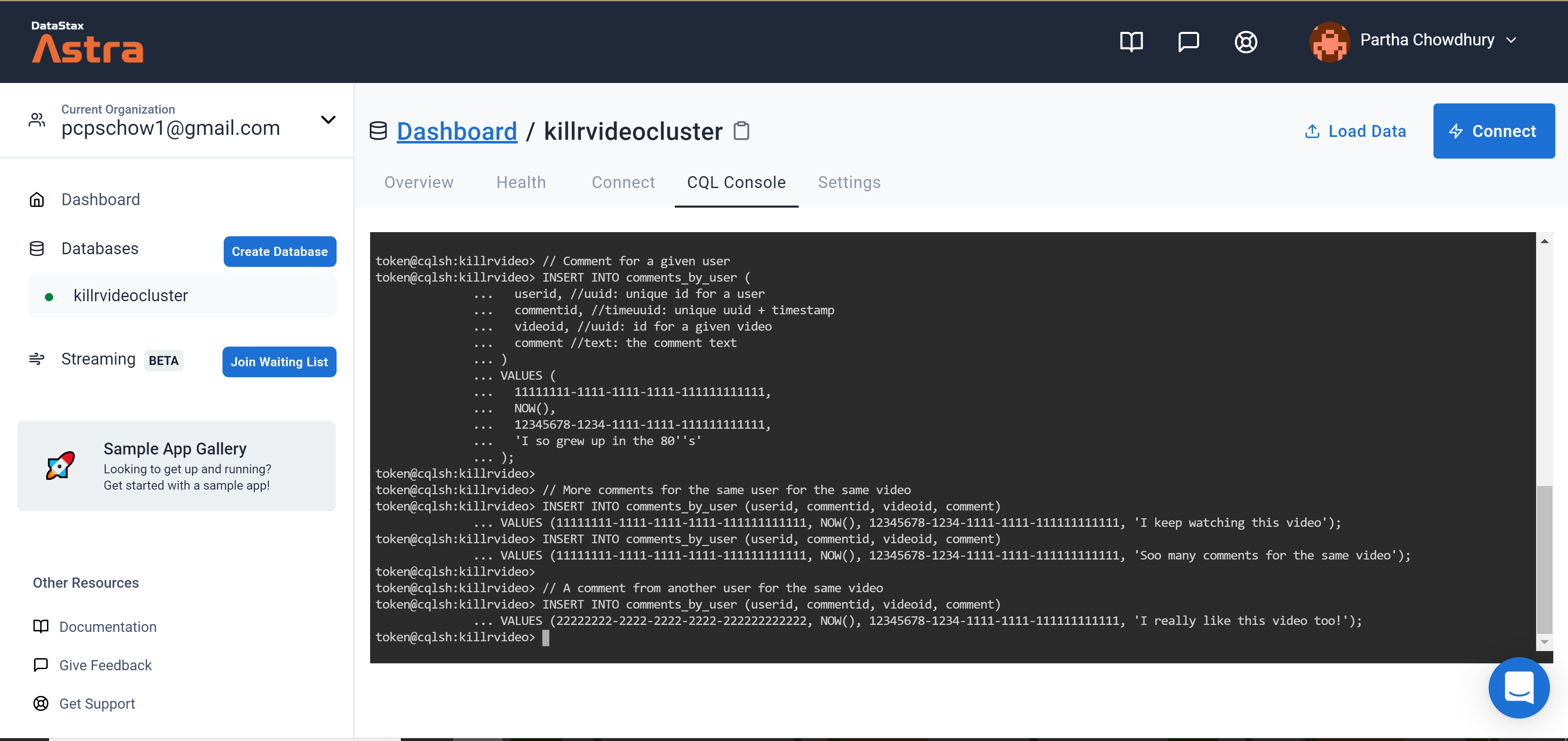 [hw] Partha Sarathi Chowdhury · Issue 104 · Datastaxdevs Workshop Intro To Cassandra · Github