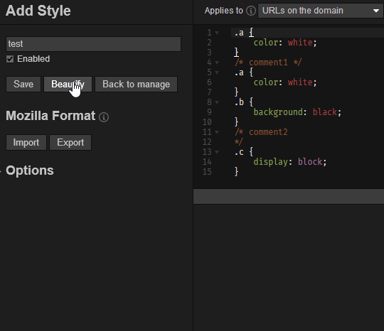 Newline added before comment on every time the beautify button is ...