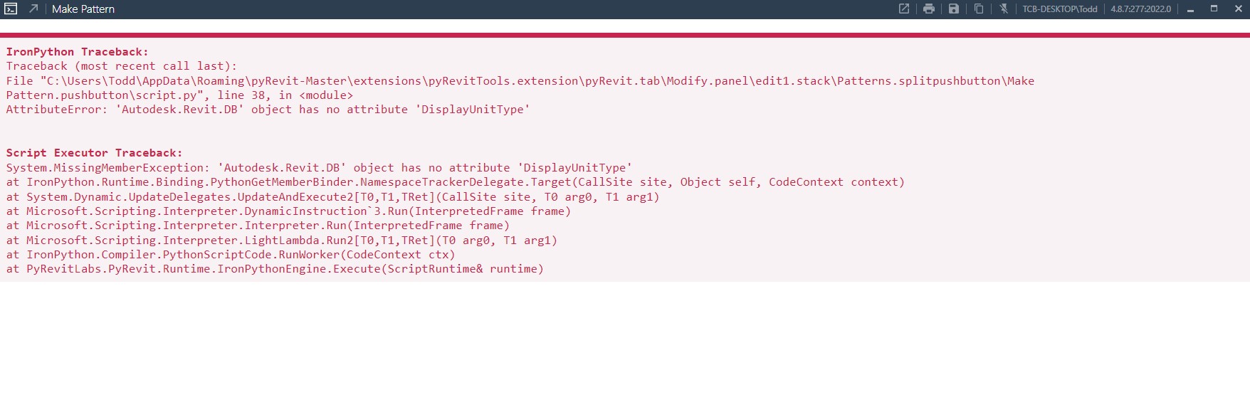 Pattern not Working Revit 2022 · Issue #1241 · pyrevitlabs/pyRevit · GitHub