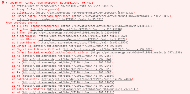 'getTopBlocks' of null error when converting script to blocks · Issue #1880 · microsoft/pxt ...