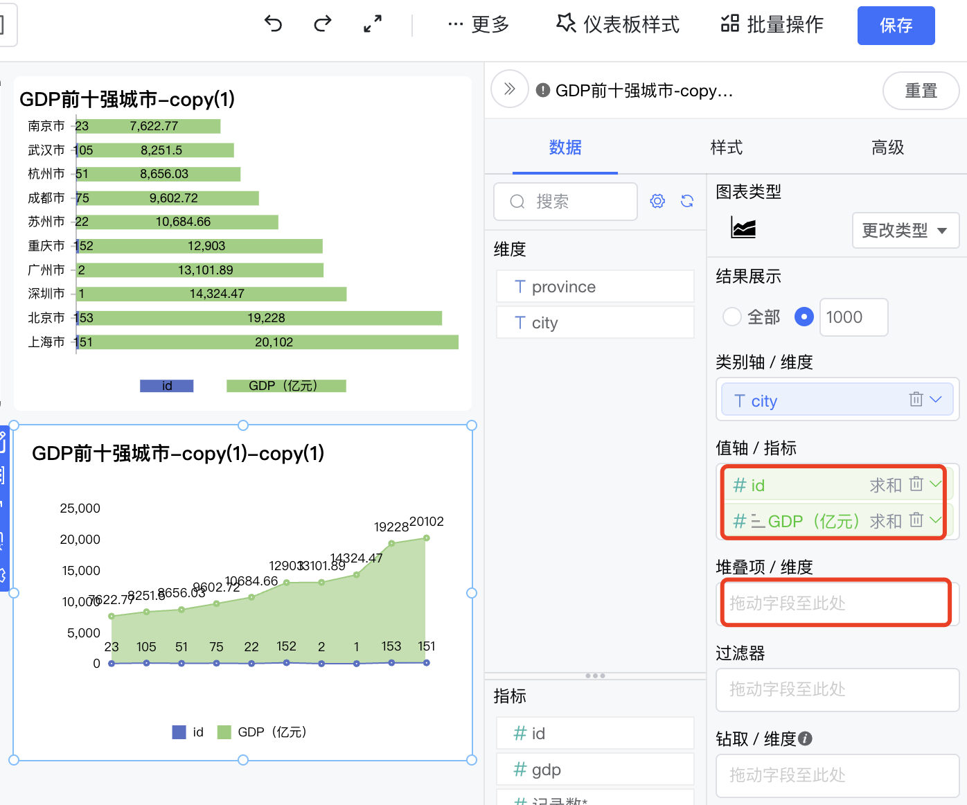 [Feature] Echarts 或者 Antv 堆叠图支持多个指标 · Issue #3375 · dataease/dataease · GitHub