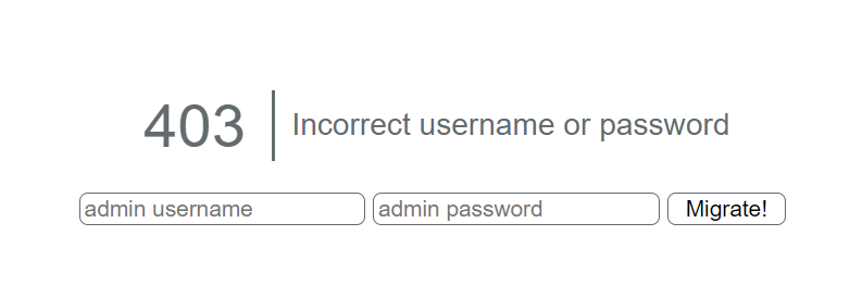 [Updating version4.4.0 to 4.5.3] Migrate! and error 403 - Incorrect username or password ...