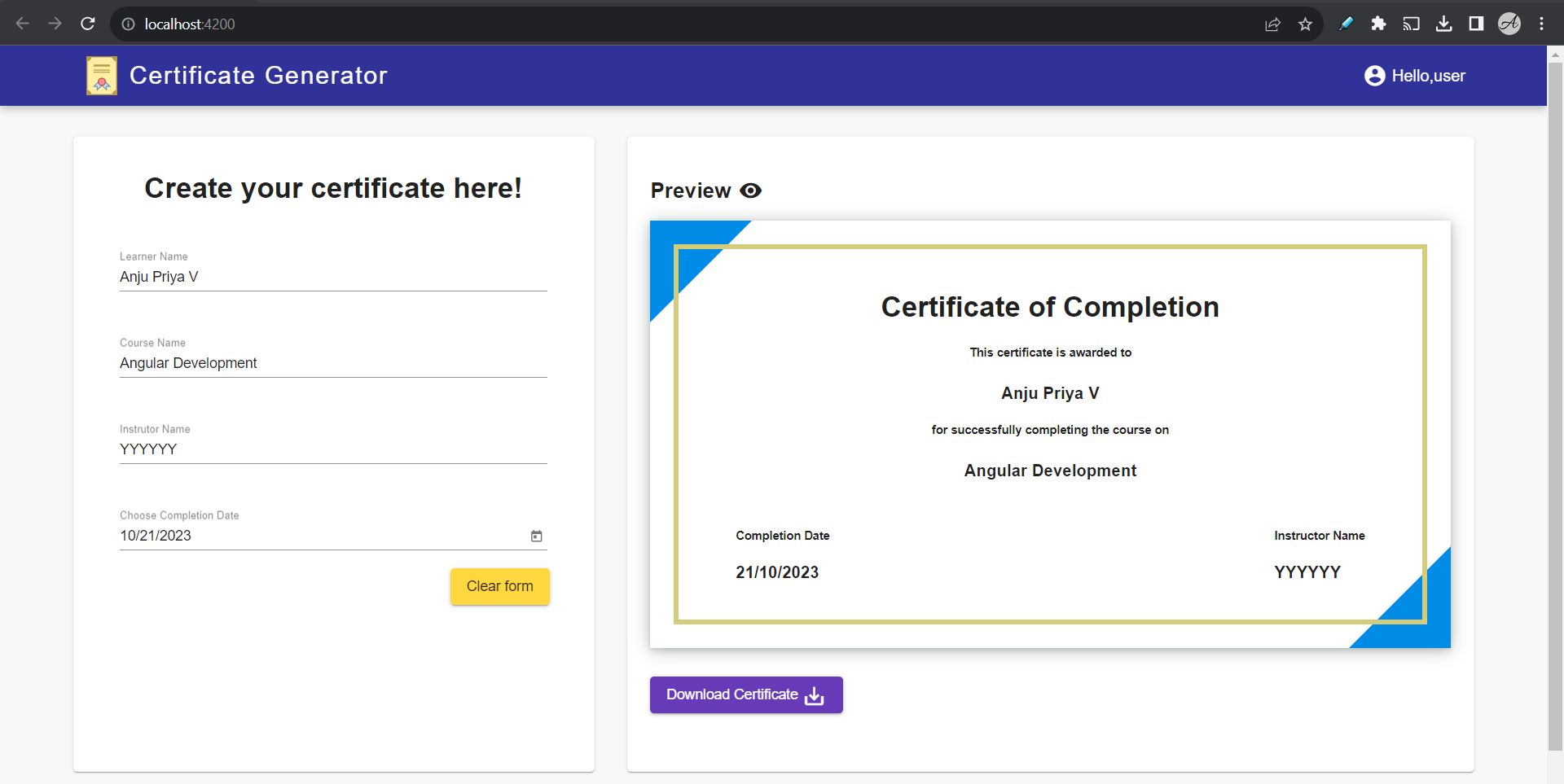 Github Anjupriya V Certificate Generator It Is The Tool To Create And Download The Certificates