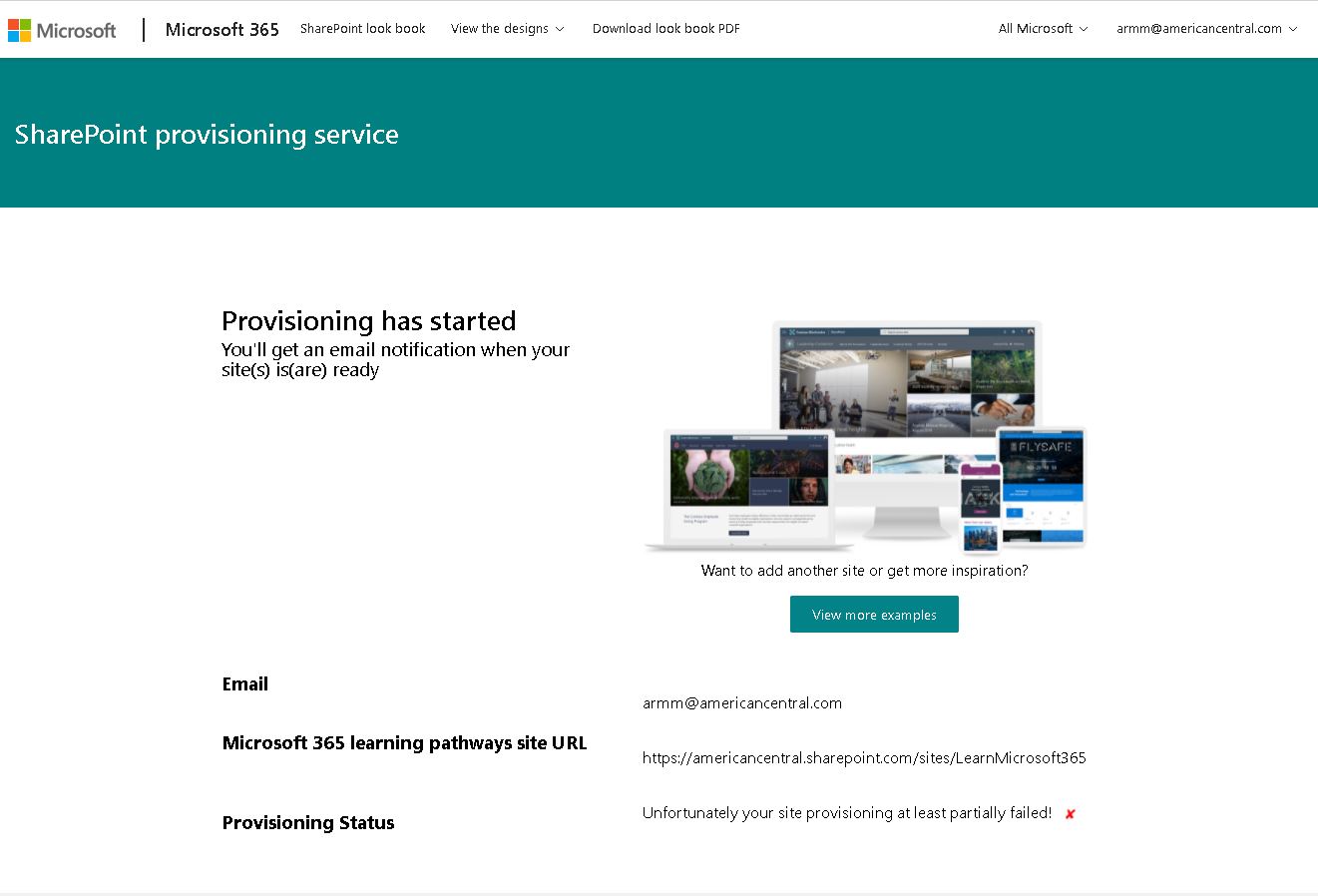 Your request to provision "Microsoft 365 learning pathways" template failed! · Issue #517 ...
