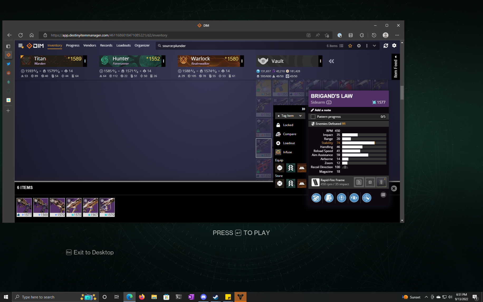 Searching source:plunder does not highlight Brigand's Law · Issue #8714 · DestinyItemManager/DIM ...