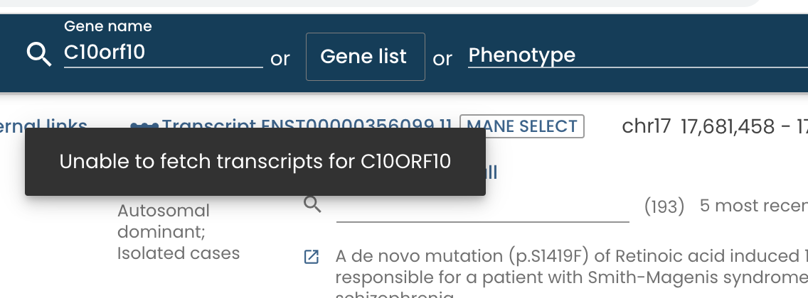 Need informative 'no transcripts for gene' message when gene added from 'genes list' or gene ...