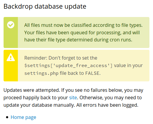 Make the reminder message about update_free_access a proper warning ...