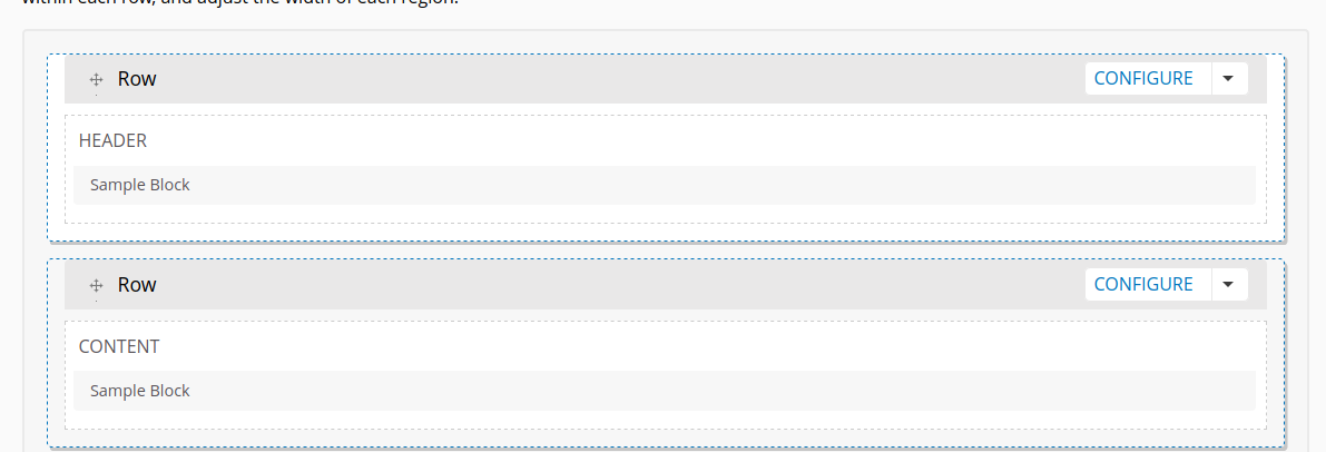 Flexible layouts: "Row" label/indicator rendered in the frontend ...