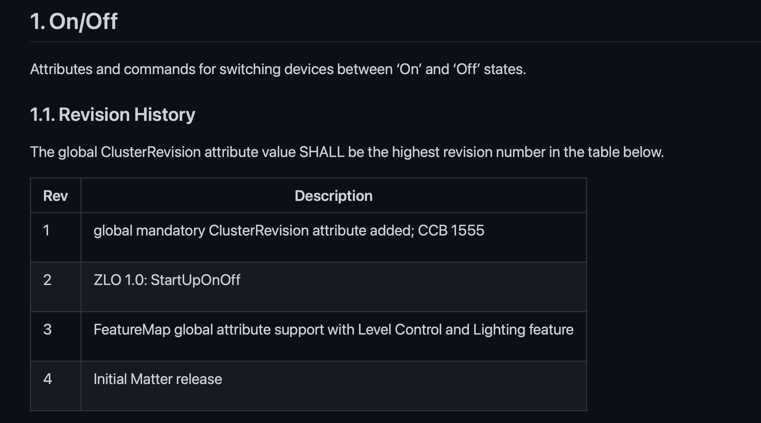On/Off Cluster : ClusterRevision value returned by SDK doesn't match the spec · Issue #10827 ...