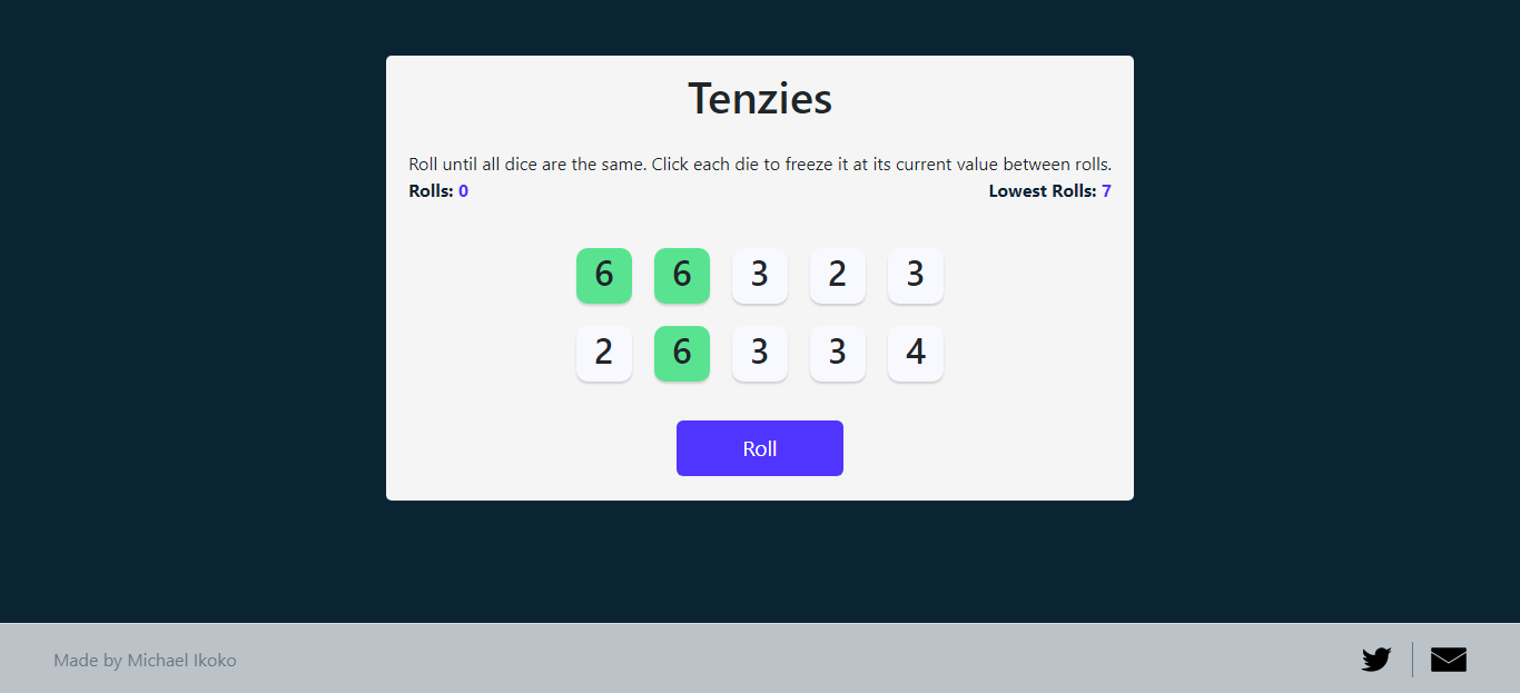 GitHub - michaelikoko/Tenzies: Tenzies game made with React.