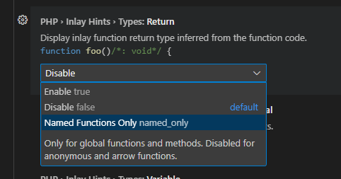 Desable display inlay function return type when arrow function! · Issue #326 · DEVSENSE/phptools ...