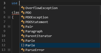 Feature: Enter 'use' followed by completion to automatically populate the full namespace ...