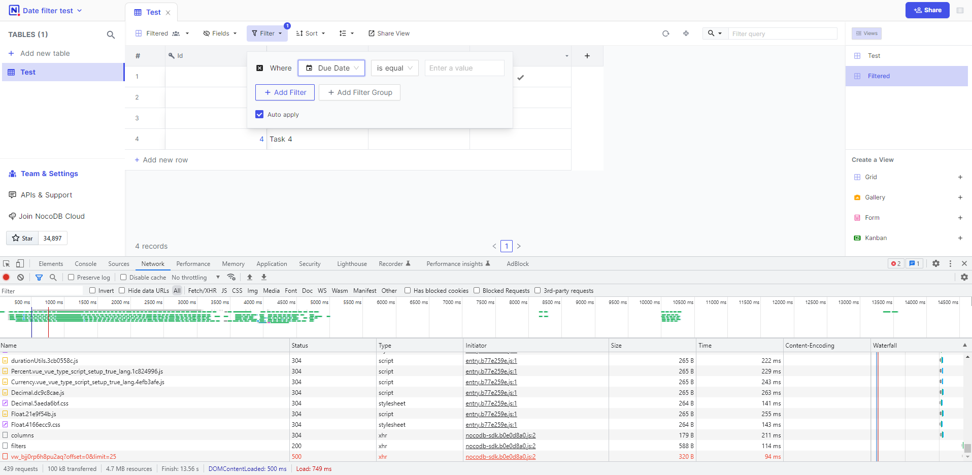 🐛 Bug: filtering a view on a date field causes 500 error · Issue #5308 · nocodb/nocodb · GitHub