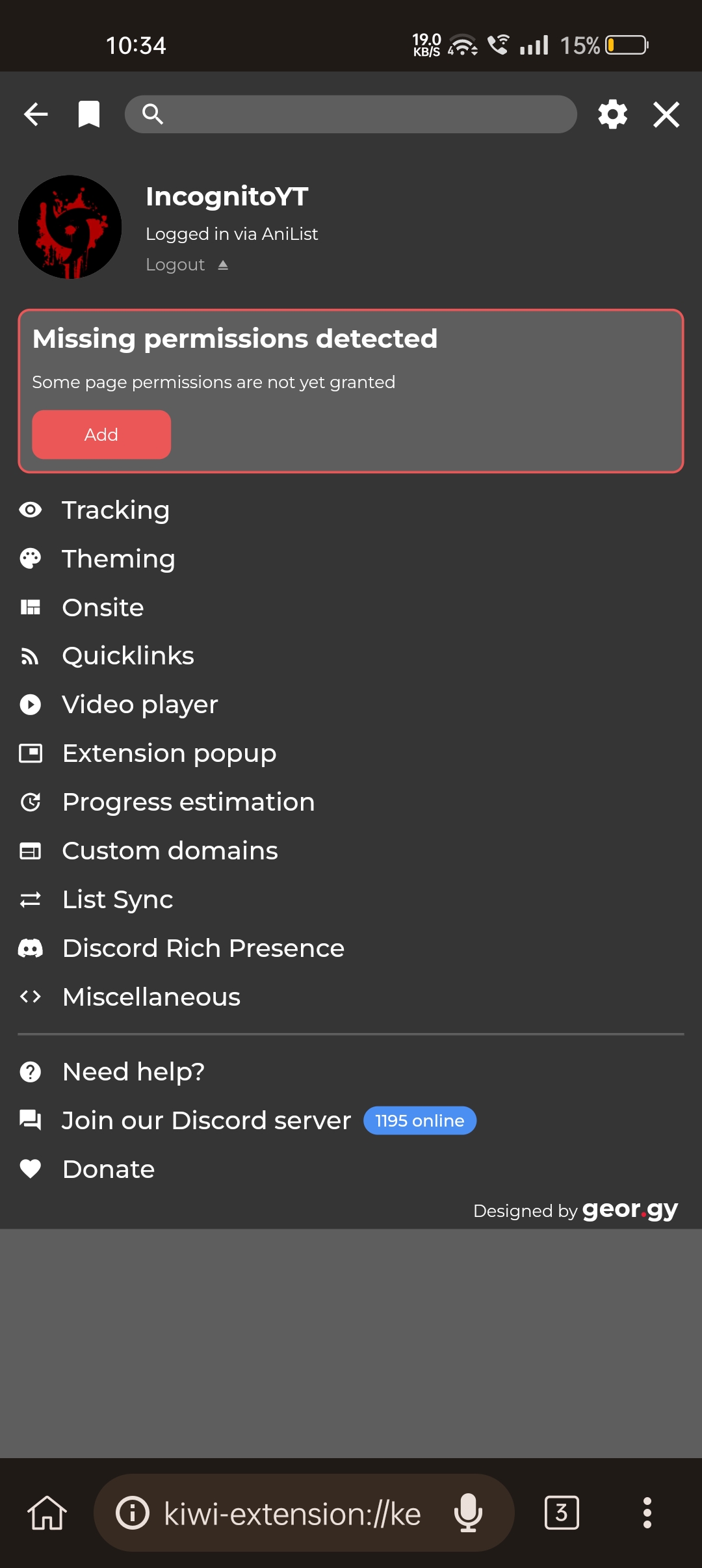 Malsync says 'missing permission detected' at kiwi browser · Issue #1618 · MALSync/MALSync · GitHub