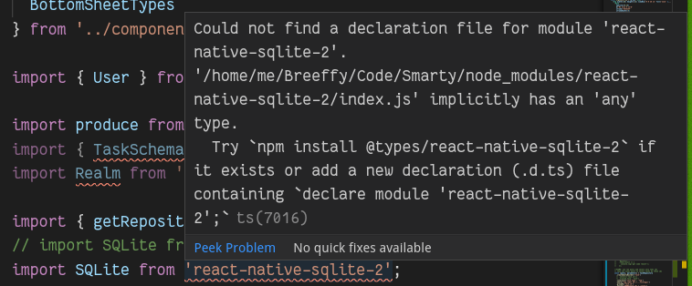 Add Typescript support · Issue #76 · craftzdog/react-native-sqlite-2 · GitHub