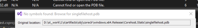Cannot Load Symbols For Release Project When Publish Single File Is Set To True It Wants To