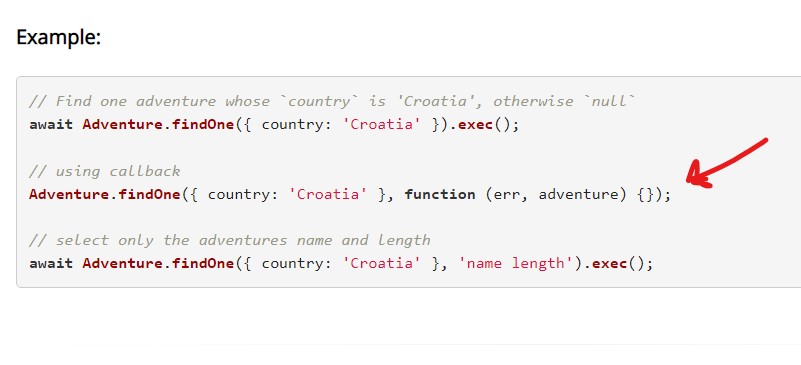 Docs: Official Document shows that Model.findOne() accepts callback but Mongoose throws an error ...