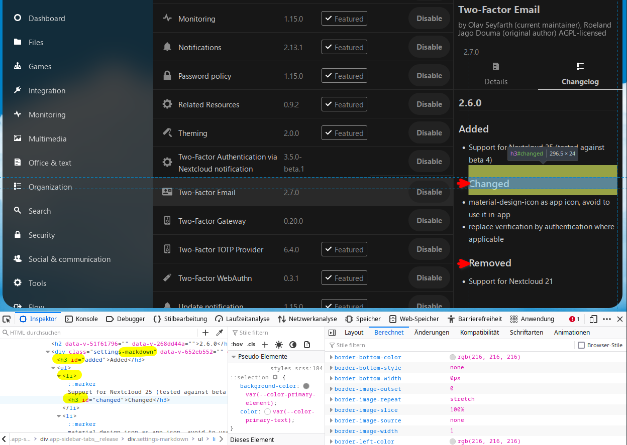 [Bug]: NC25 new theming: markdown parsing glitch (apps' changelog) · Issue #34149 · nextcloud ...