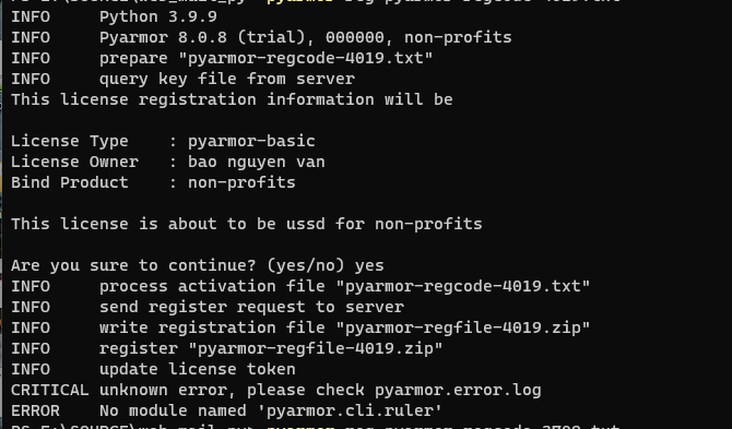 [BUG] No module named 'pyarmor.cli.ruler' · Issue #996 · dashingsoft/pyarmor · GitHub