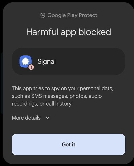 Signal APK flagged as malicious by Google PlayProtect and Virustotal ...