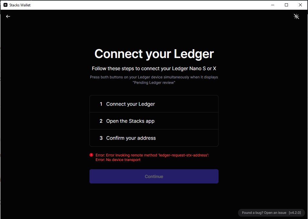 [4.2.0] Bug: Stacks Wallet does not find my address on Ledger · Issue #804 · leather-io/desktop ...