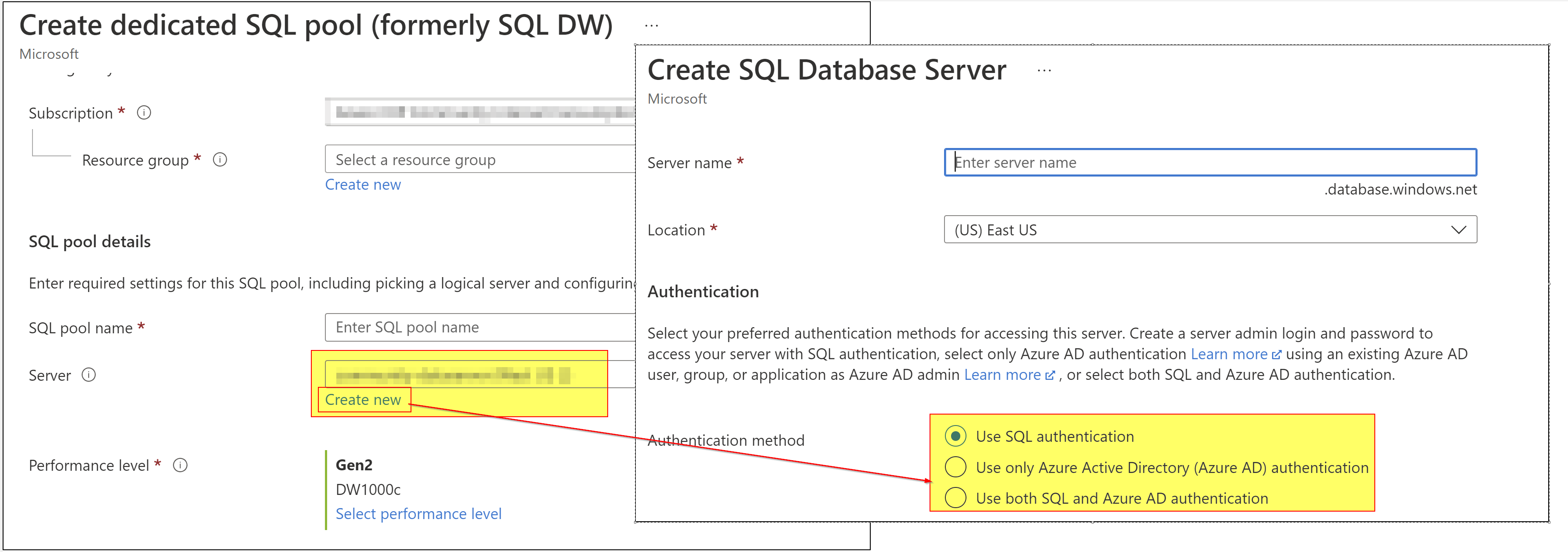 Prerequisites links to SQL DW tutorial with SQL authentication but ...