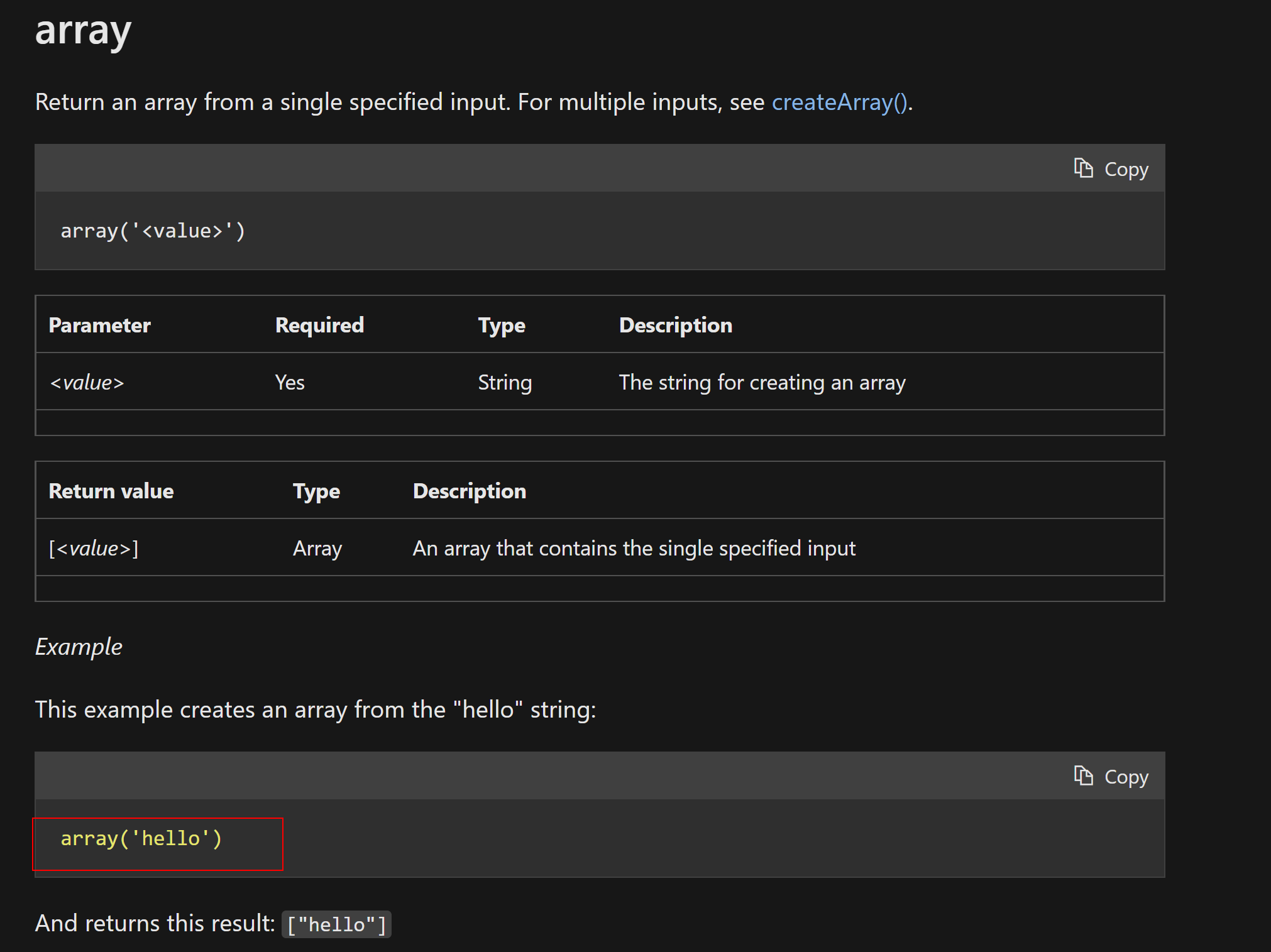 Examples of an Array with only 1 value is a variable. · Issue #91903 · MicrosoftDocs/azure-docs ...