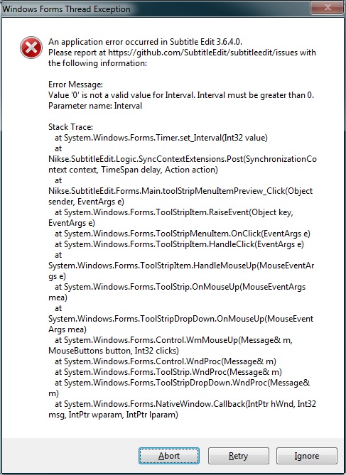 3.6.4: WebVTT browser preview results in an exception error · Issue #5583 · SubtitleEdit ...