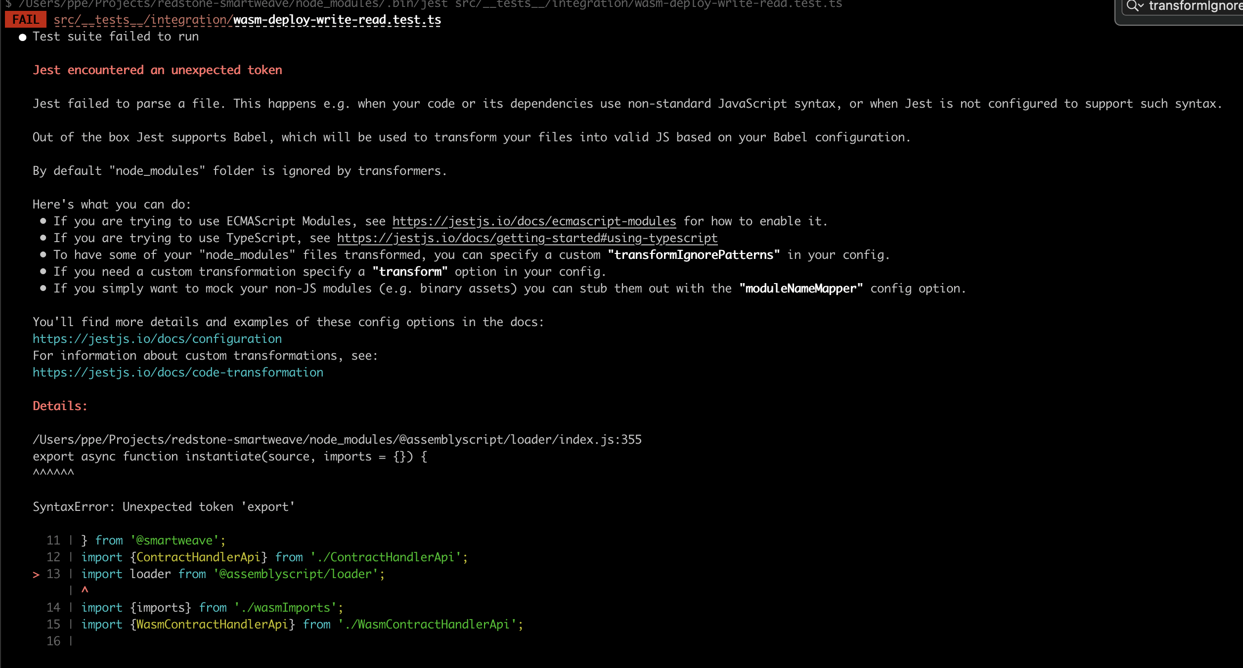 How To Get Jest Running With Assemblyscriptloader · Issue 2139 · Assemblyscriptassemblyscript 2633