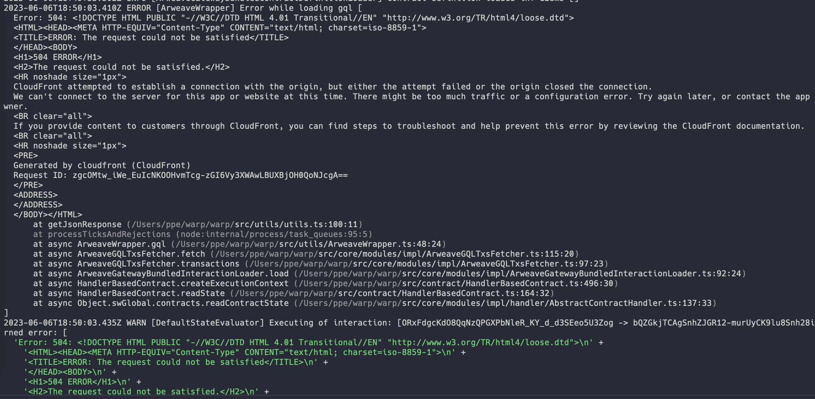 [BUG] Failed to retrieve the stamp contract status from arweave.net. · Issue #419 · warp ...