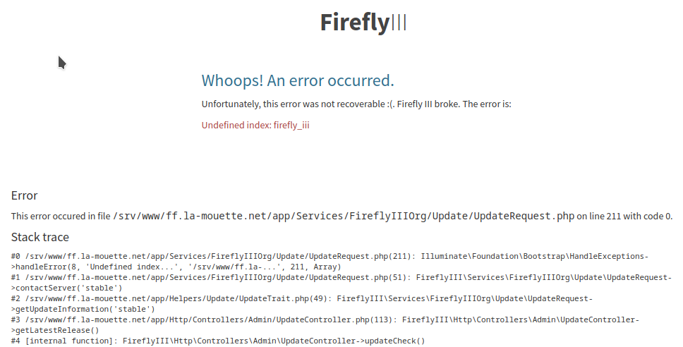 Application update check fails at startup · Issue #3218 · firefly-iii/firefly-iii · GitHub