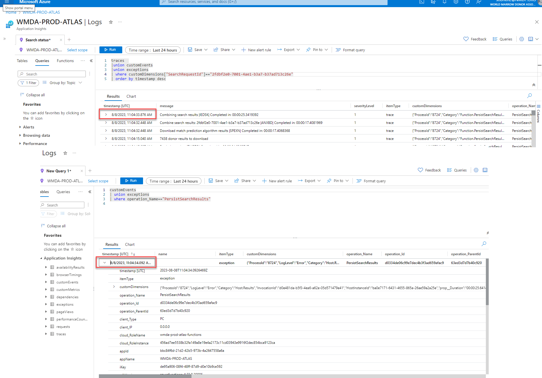 Investigate a failed search in WMDA Production environment (2fdbf2e0 ...