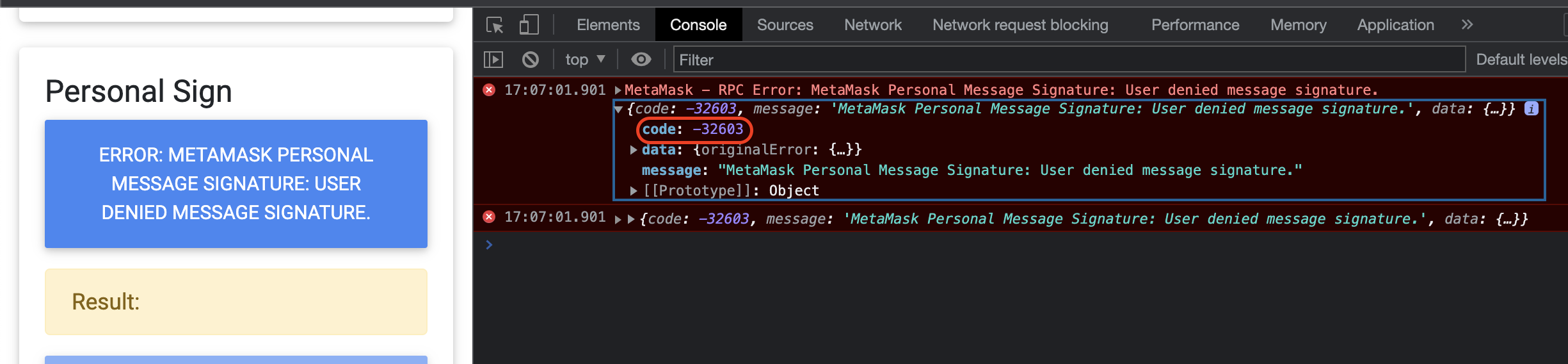 [Bug]: Wrong(?) error code after rejecting the personal_sign request by the user · Issue #19025 ...